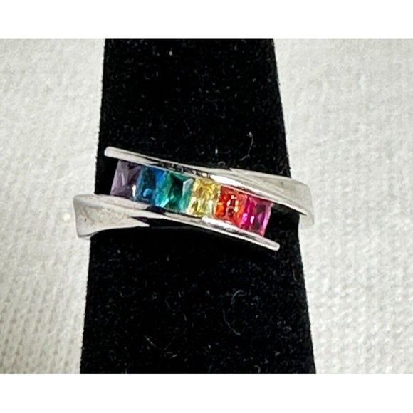 Estate | Jewelry | Sterling Silver Rainbow Ring With Cz Baguettes In ...